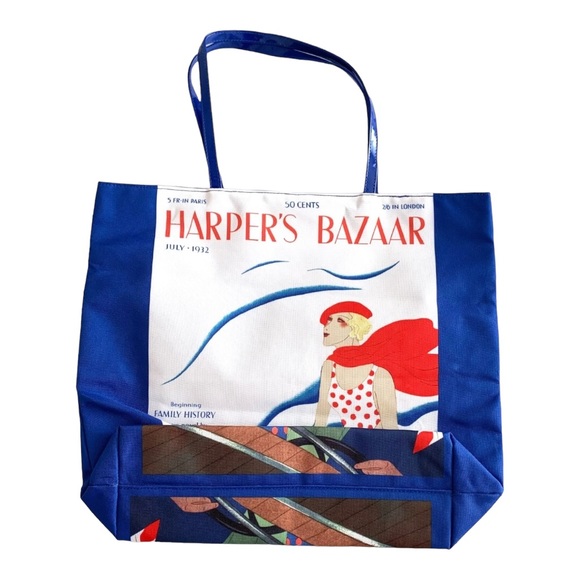 Harper | Bags | Harpers Bazaar Retro Beach Shopper Toe Bag Handbag Blue ...